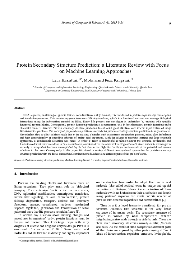 (PDF) Protein Secondary Structure Prediction: a Literature Review with Focus on Machine Learning ...