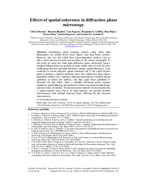 (PDF) Effects of spatial coherence in diffraction phase microscopy