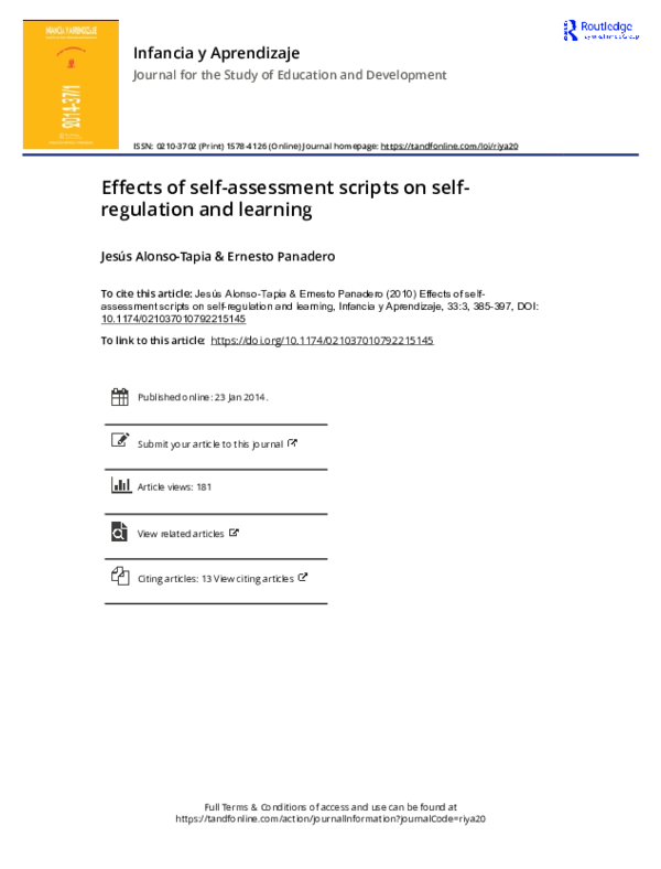 (PDF) Effects of self-assessment scripts on self-regulation and learning
