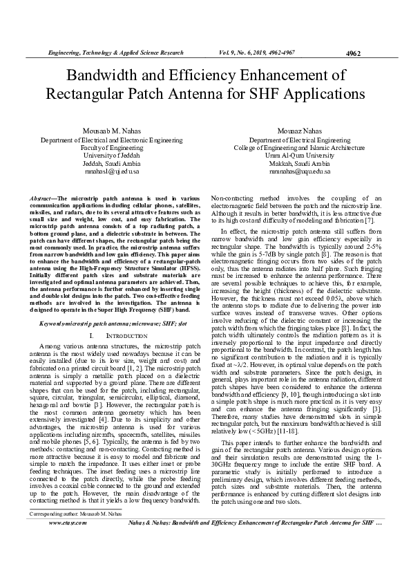 (PDF) Bandwidth and Efficiency Enhancement of Rectangular Patch Antenna ...