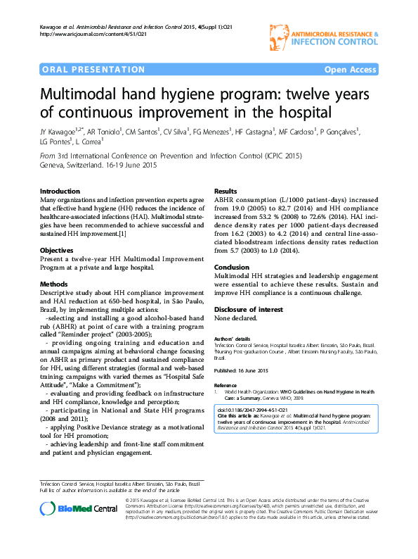 (PDF) Multimodal hand hygiene program: twelve years of continuous ...