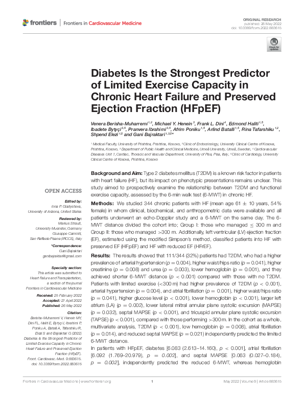 (PDF) Diabetes Is the Strongest Predictor of Limited Exercise Capacity ...