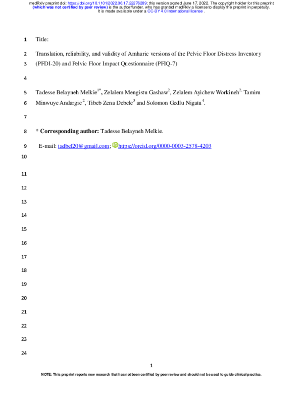 (PDF) Cultural adaptation and validation of the Pelvic Floor Distress ...