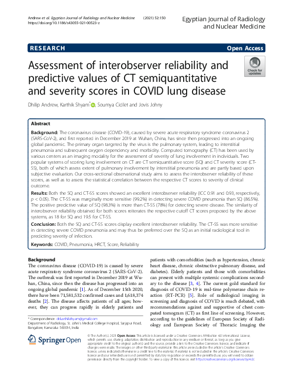 (PDF) Assessment of interobserver reliability and predictive values of ...