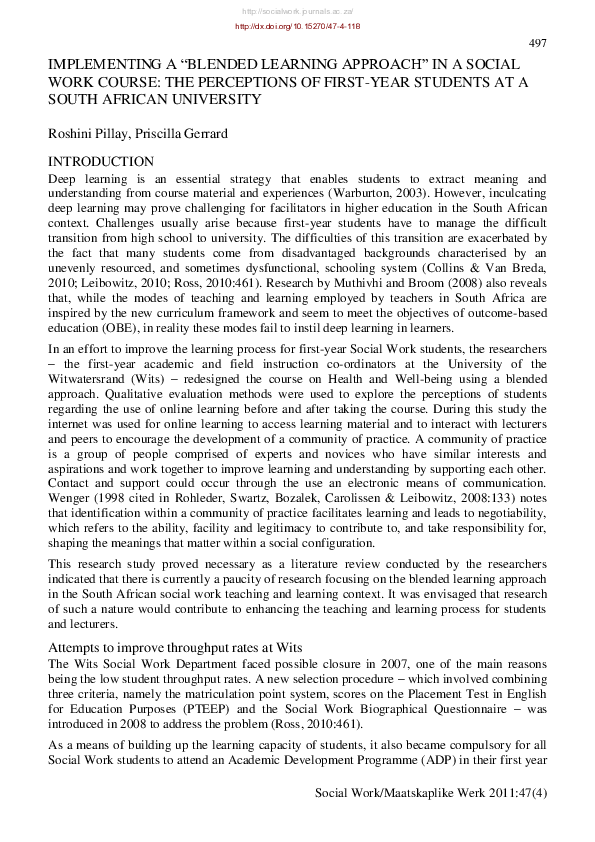 (PDF) Implementing a “Blended Learning Approach” in a Social Work ...