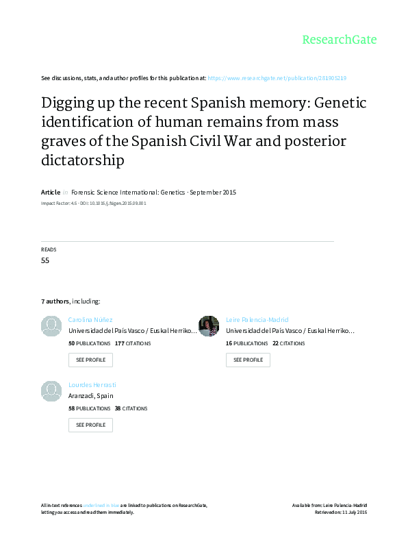 (PDF) Digging up the recent Spanish memory: genetic identification of ...