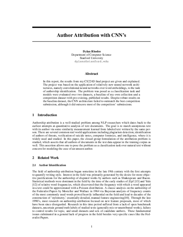 (PDF) Author Attribution with CNN’s
