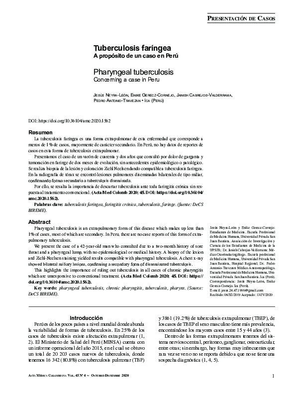 (PDF) Tuberculosis faríngea