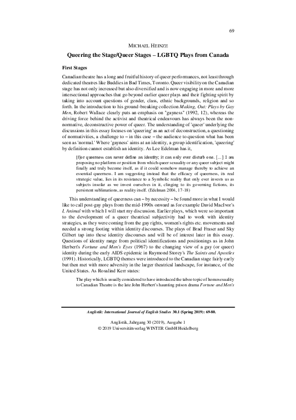 (PDF) Queering the Stage/Queer Stages - LGBTQ Plays from Canada