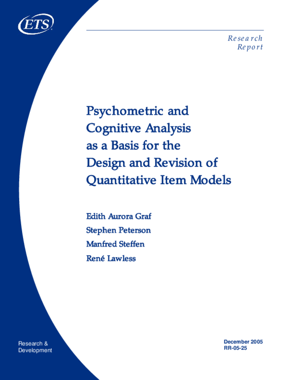 (PDF) Psychometric and Cognitive Analysis as a Basis for the Design and Revision of Quantitative ...