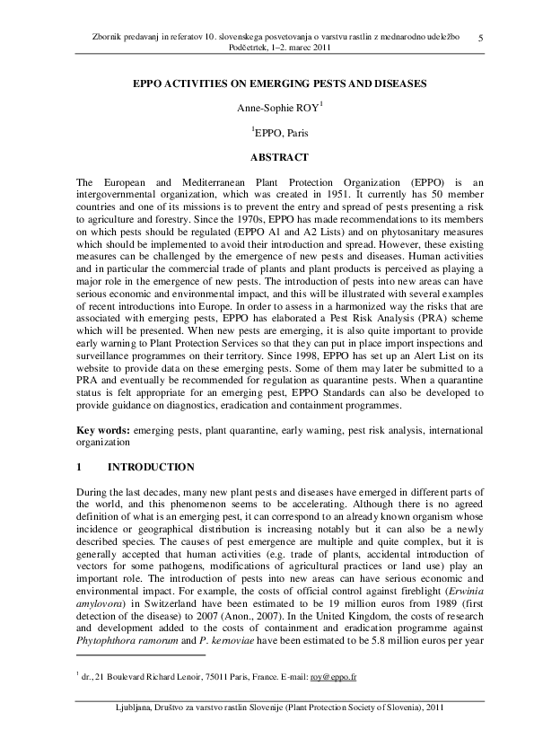 (PDF) EPPO's Role in Managing Emerging Pests