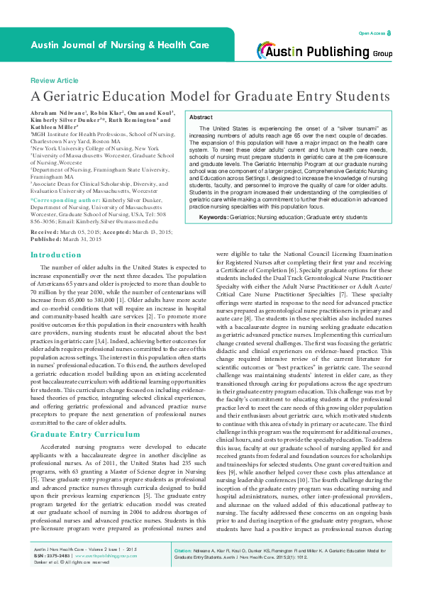 (PDF) A geriatric education model for graduate entry students