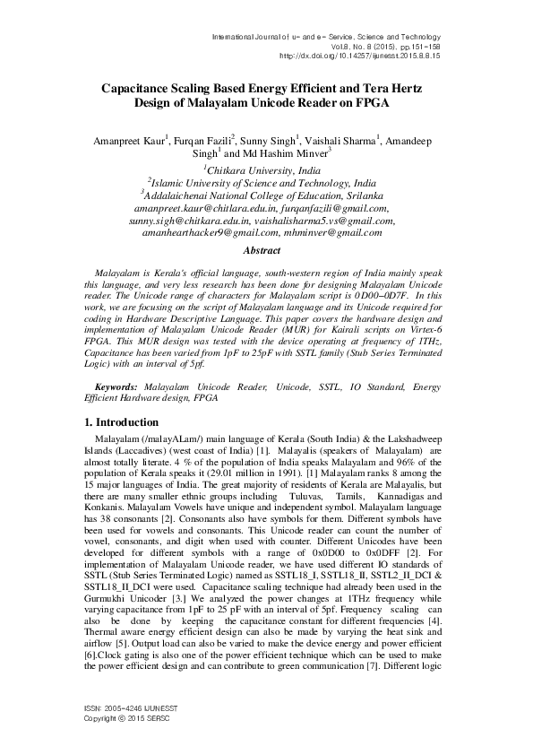 (PDF) Capacitance Scaling Based Energy Efficient and Tera Hertz Design of Malayalam Unicode ...