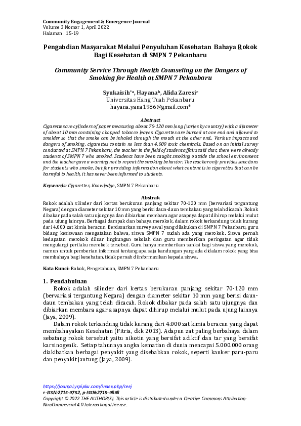 Pdf Pengabdian Masyarakat Melalui Penyuluhan Kesehatan Bahaya Rokok