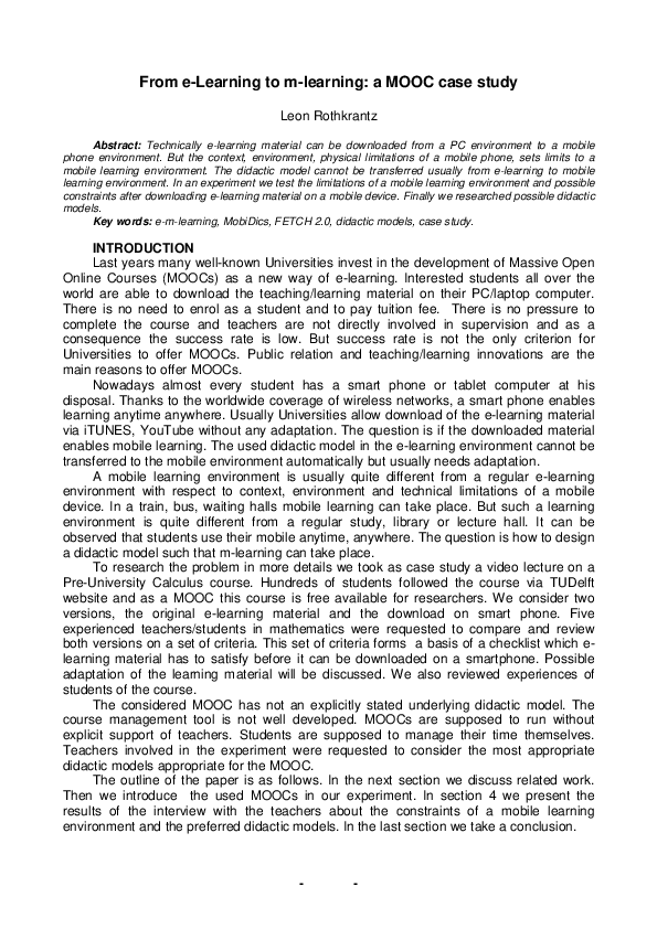 (PDF) From e-Learning to m-learning: a MOOC case study