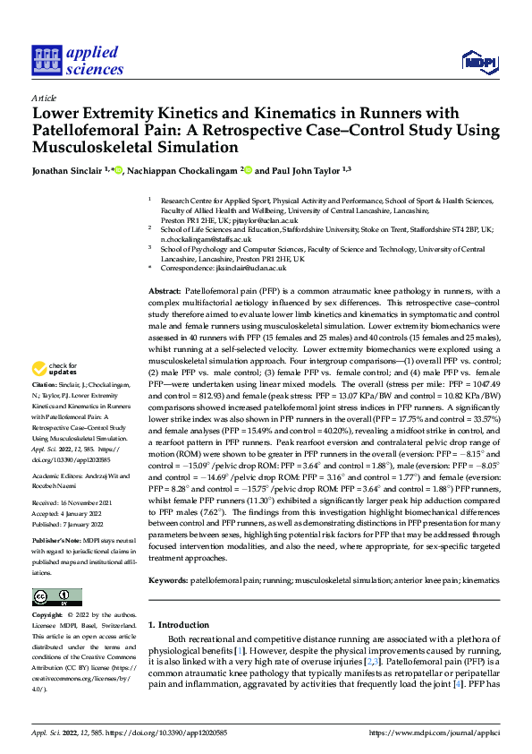 (PDF) Lower Extremity Kinetics and Kinematics in Runners with Patellofemoral Pain: A ...