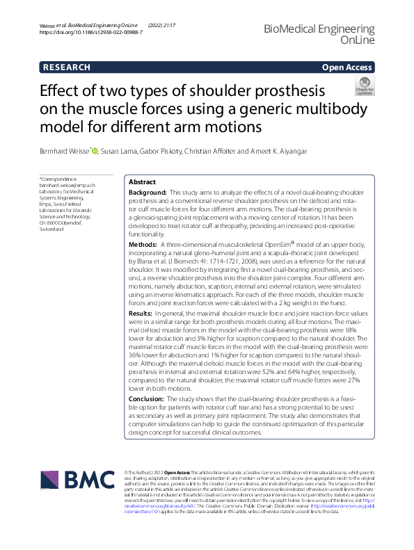 (PDF) Effect of two types of shoulder prosthesis on the muscle forces ...