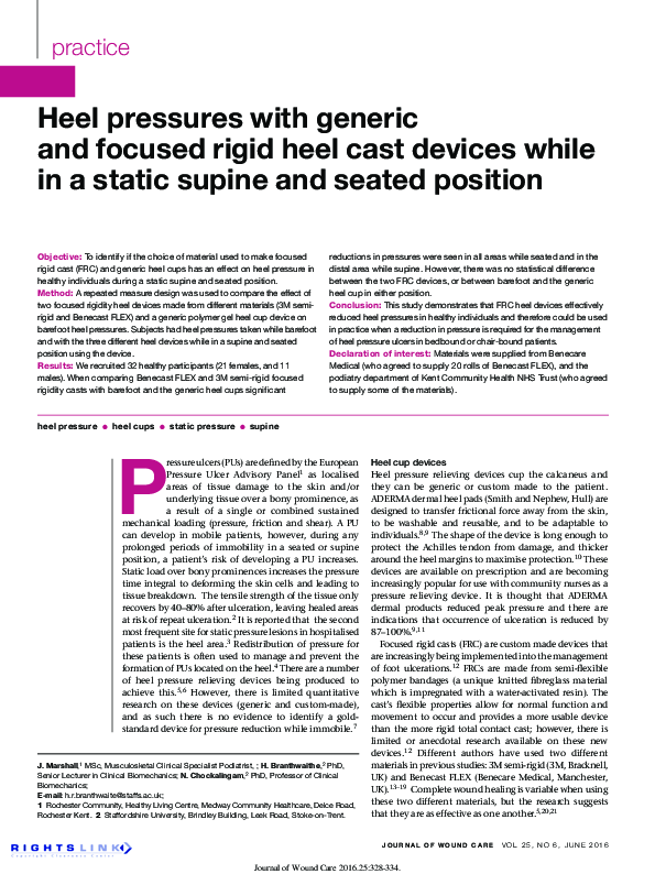 (PDF) Heel pressures with generic and focused rigid heel cast devices ...