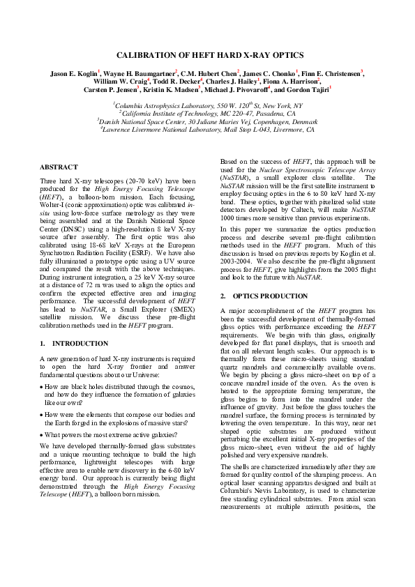 Pdf Calibration Of Heft Hard X Ray Optics Michael Pivovaroff