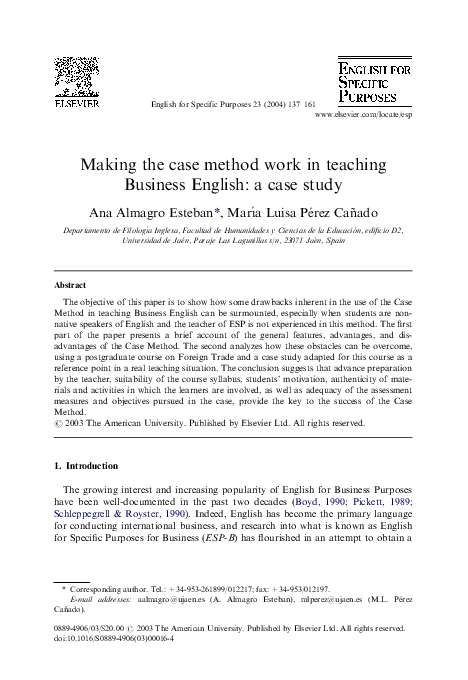 (PDF) Making the case method work in teaching Business English: a case study