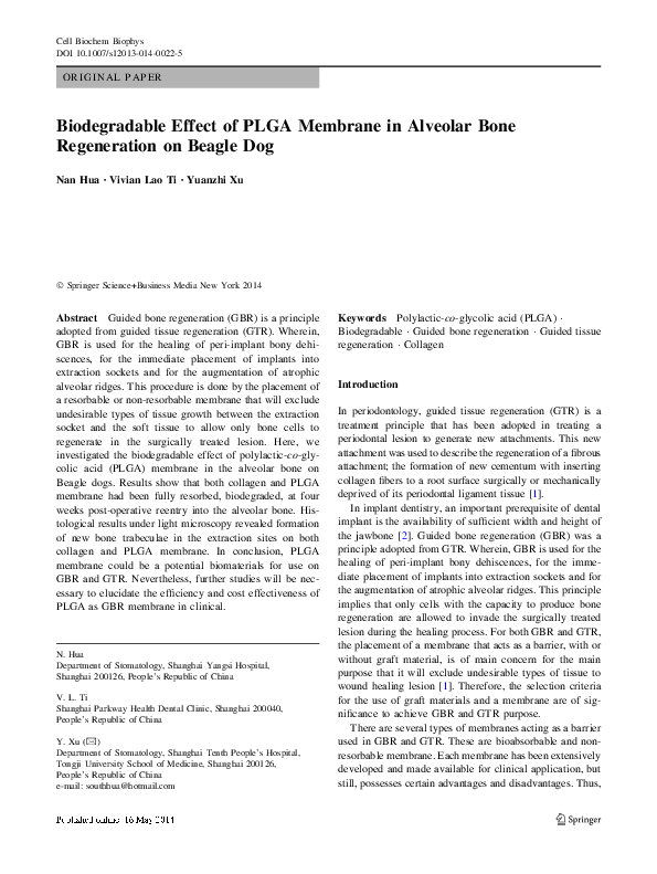 (PDF) Biodegradable Effect of PLGA Membrane in Alveolar Bone ...