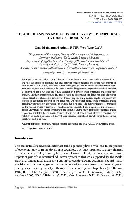 (PDF) Trade Openness and Economic Growth: Empirical Evidence from India