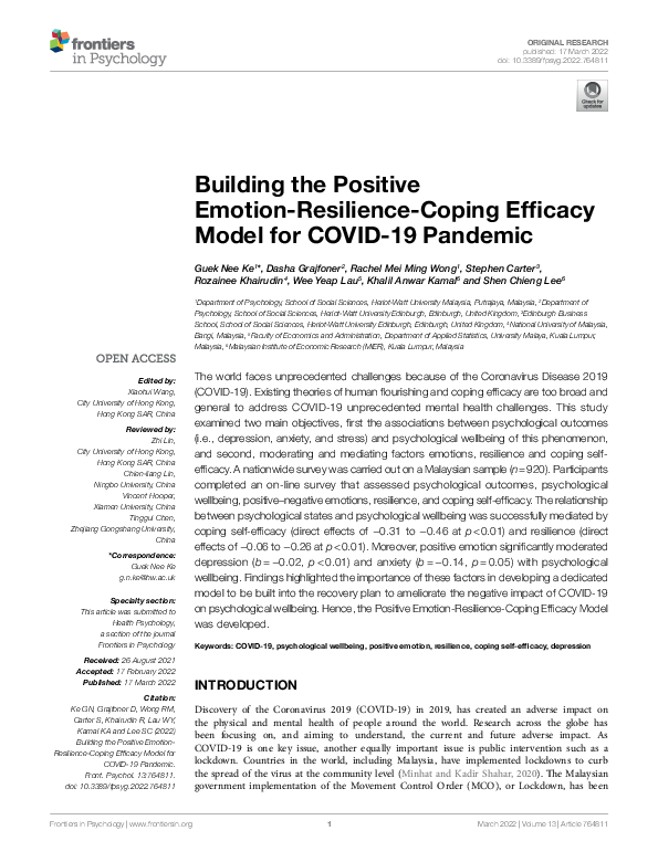 (PDF) Building the Positive Emotion-Resilience-Coping Efficacy Model ...