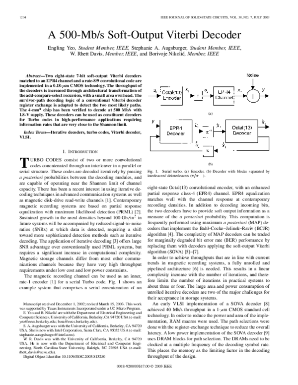 Pdf A 500 Mb S Soft Output Viterbi Decoder