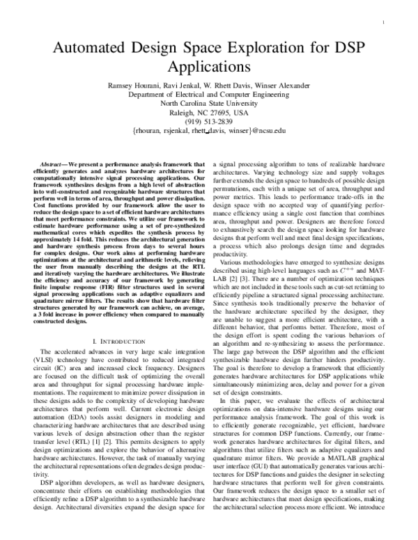 Pdf Automated Design Space Exploration For Dsp Applications Rhett Davis