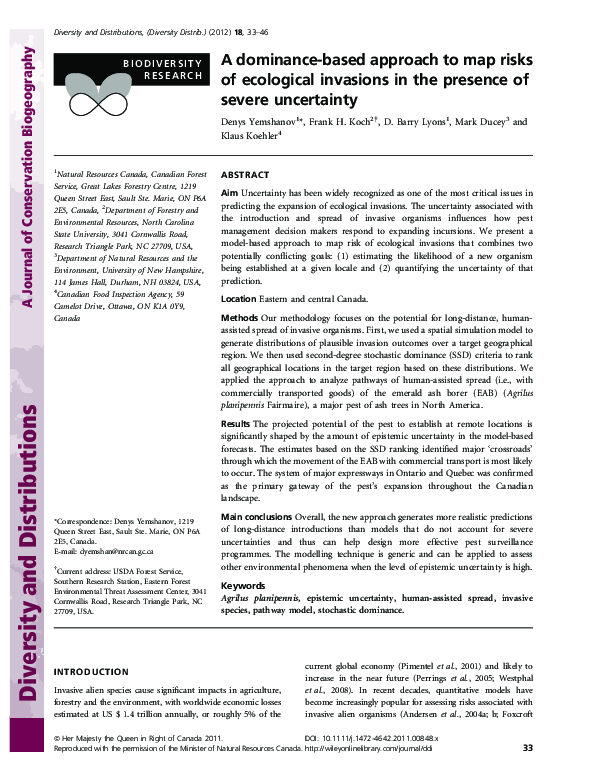 (PDF) A dominance-based approach to map risks of ecological invasions ...