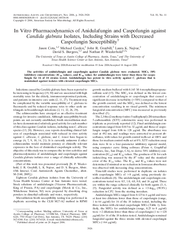 (PDF) Anidulafungin vs Caspofungin on Candida glabrata