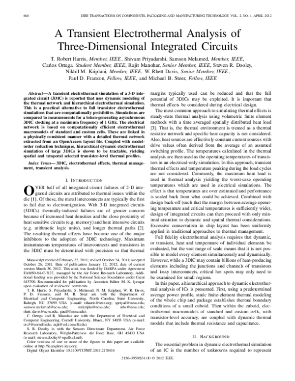 Pdf A Transient Electrothermal Analysis Of Three Dimensional Integrated Circuits