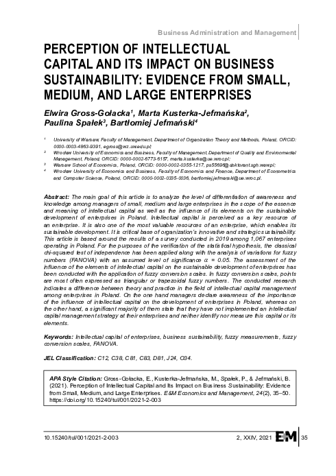 (PDF) Perception of Intellectual Capital and Its Impact on Business Sustainability: Evidence ...