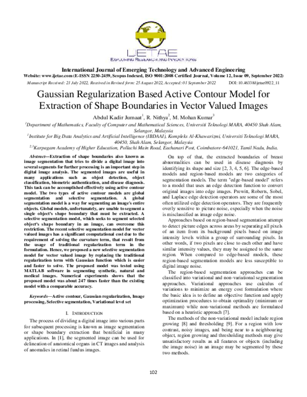 Pdf Gaussian Regularization Based Active Contour Model For Extraction Of Shape Boundaries In