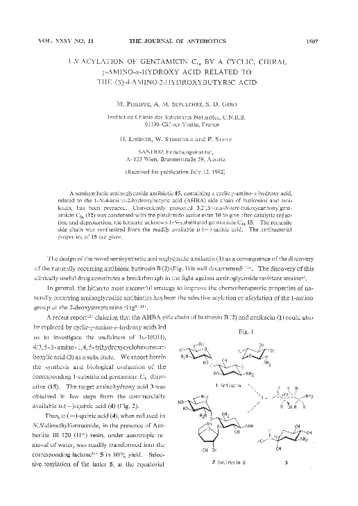 (PDF) 1-N-acylation of gentamicin C1a by a cyclic, chiral .GAMMA.-amino ...