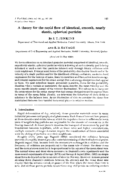 (PDF) A theory for the rapid flow of identical, smooth, nearly elastic ...