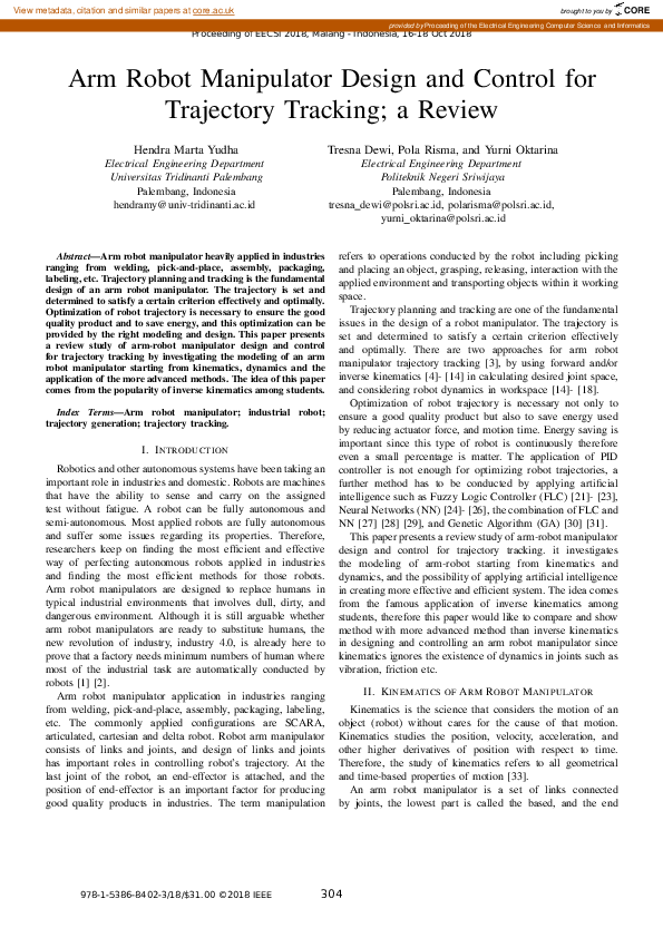 Pdf Arm Robot Manipulator Design And Control For Trajectory Tracking A Review