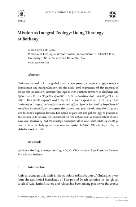 (PDF) Mission as Integral Ecology: Doing Theology at Bethany
