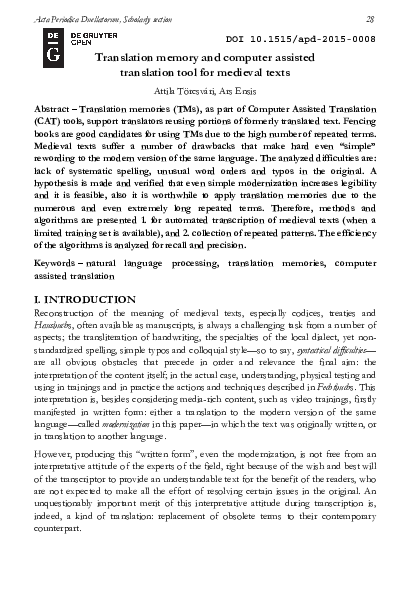 (PDF) Translation Memory and Computer Assisted Translation Tool for Medieval Texts