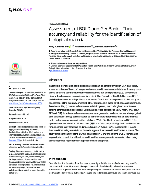 (PDF) Assessment of BOLD and GenBank – Their accuracy and reliability ...