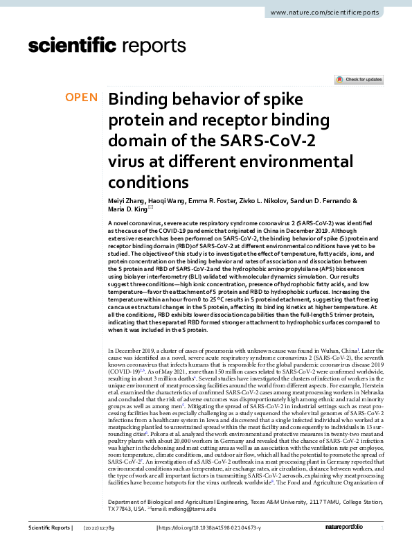 (PDF) Binding behavior of spike protein and receptor binding domain of ...
