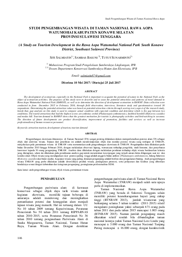 (PDF) STUDI PENGEMBANGAN WISATA DI TAMAN NASIONAL RAWA AOPA WATUMOHAI ...