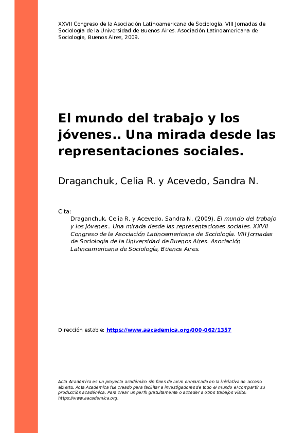 (PDF) El mundo del trabajo y los jóvenes.. Una mirada desde las ...