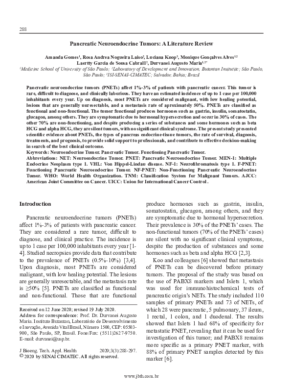 (PDF) Pancreatic Neuroendocrine Tumors: A Literature Review