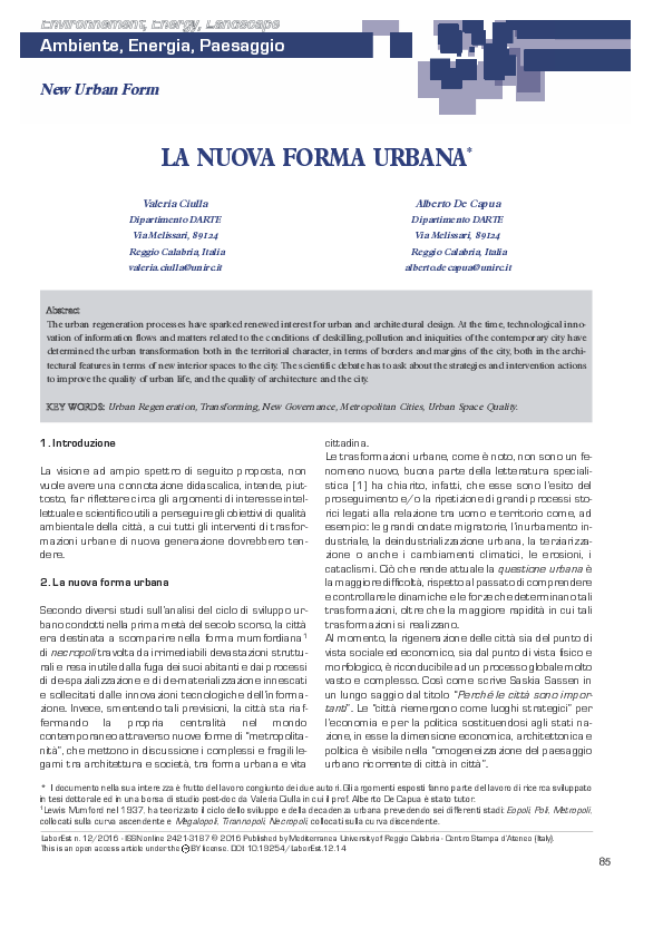 (PDF) Ambiente, Energia, Paesaggio LA NUOVA FORMA URBANA * New Urban Form