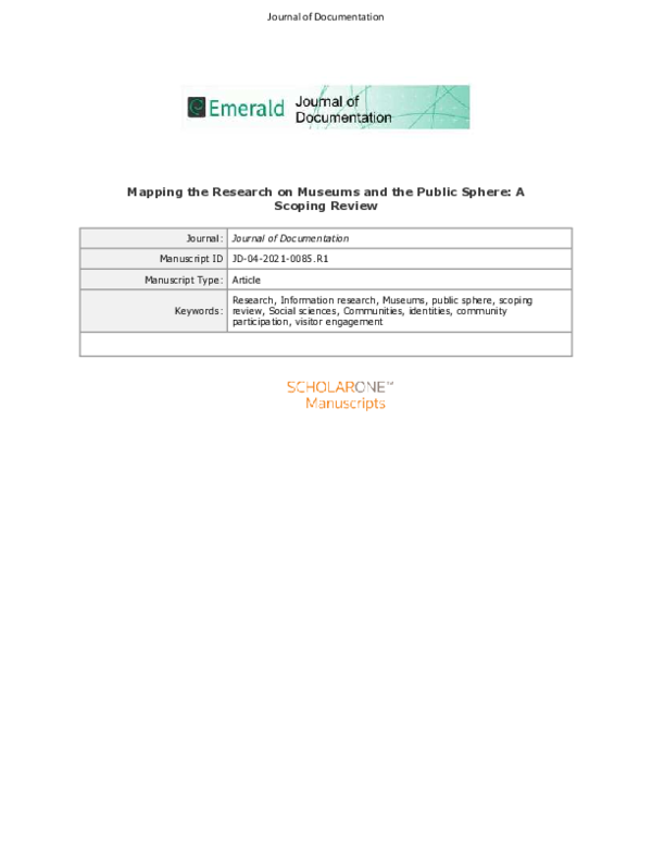 (PDF) Mapping the research on museums and the public sphere: a scoping ...