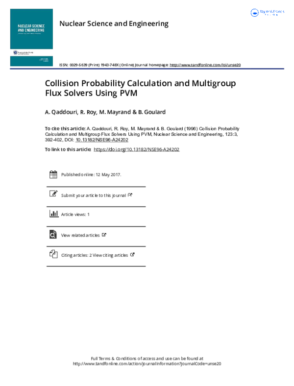 (PDF) Collision Probability Calculation and Multigroup Flux Solvers Using PVM