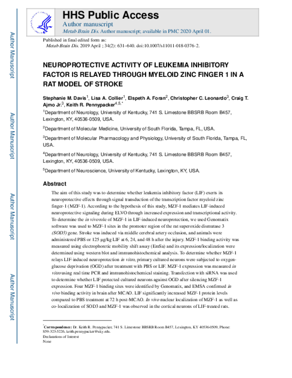 (PDF) Neuroprotective activity of leukemia inhibitory factor is relayed ...