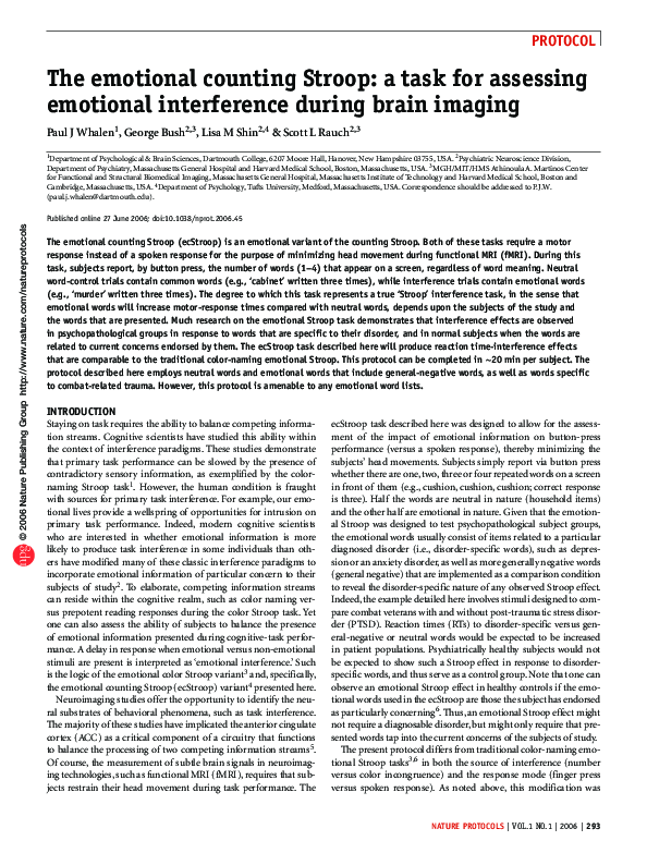 (PDF) The emotional counting Stroop: a task for assessing emotional interference during brain ...