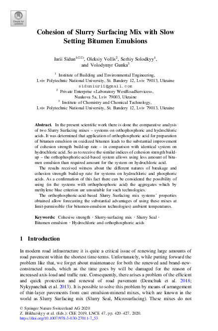 (PDF) Cohesion of Slurry Surfacing Mix with Slow Setting Bitumen Emulsions